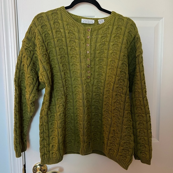 Express | Sweaters | Vintage 9s Express Green Ramiecotton Sweater ...